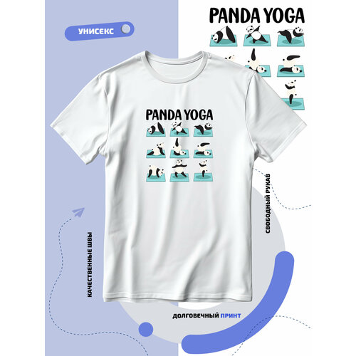 Футболка panda yoga с мишками выполняющими упражнения, размер 7XL, белый