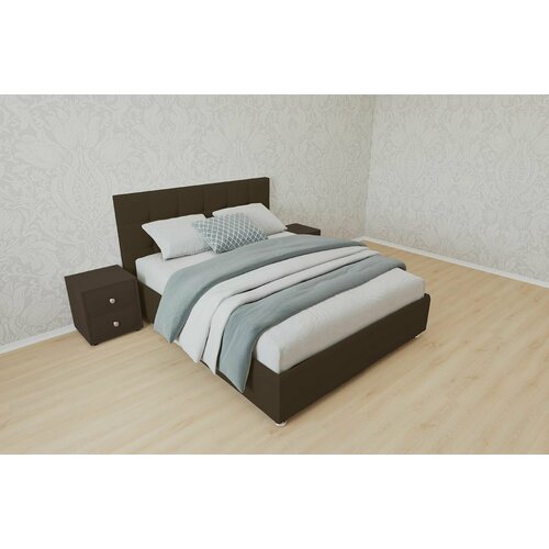 Двуспальная кровать Афина 160x200 с подъемным механизмом и с коробом для белья велюр коричневый без ножек