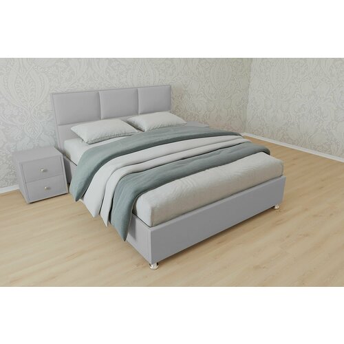 Двуспальная кровать Корсика 140x200 основание металлическое с ламелями велюр серый без ножек