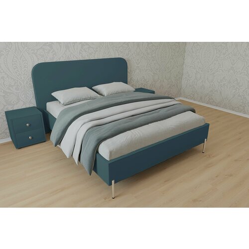 Односпальная кровать Токио 90x200 основание металлическое с ламелями велюр бирюзовый ножки 5 см