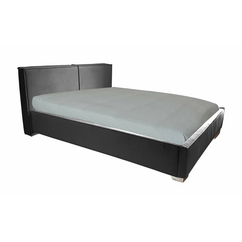 Односпальная кровать Бруклин 80x200 основание металлическое с ламелями велюр черный ножки 13 см хром