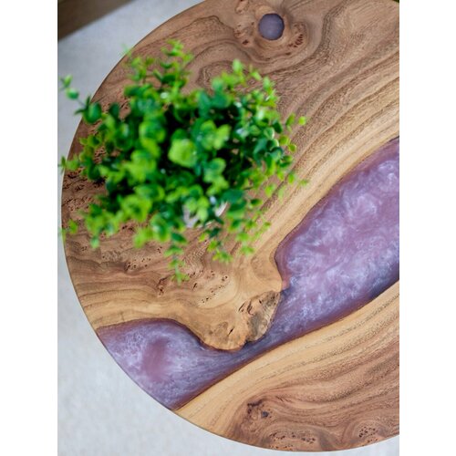 Журнальный стол круглый из натурального дерева массива карагача с эпоксидной смолой Redwoodloft 50 см, ирисовый