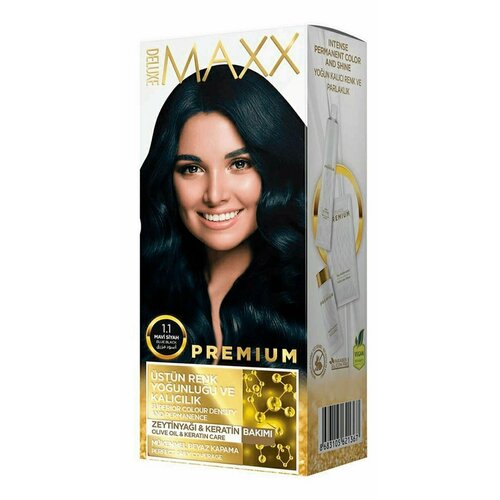 MAXX DELUXE Краска для волос Premium, тон 1.1 Иссиня черный, 110 г