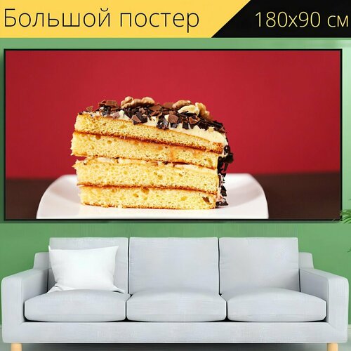 Большой постер "Десерт, торт, кусок" 180 x 90 см. для интерьера