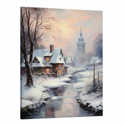 Интерьерная картина 50х70 "Зимняя деревня"