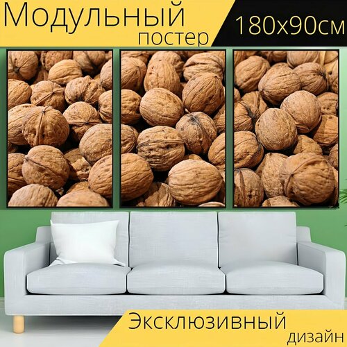 Модульный постер "Грецкие орехи, орехи, орех" 180 x 90 см. для интерьера