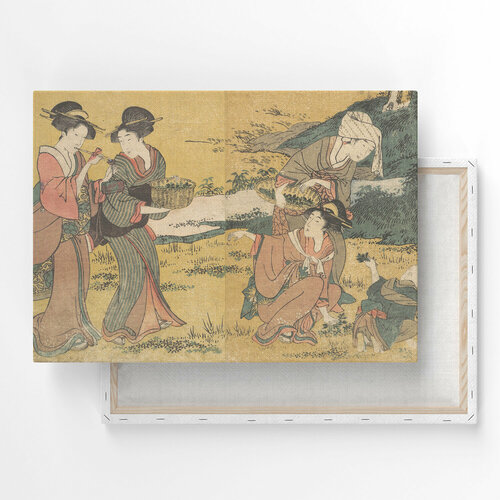 Картина на холсте, репродукция / Китагава Утамаро - Girls Picking Green Leaves / Размер 40 x 53 см