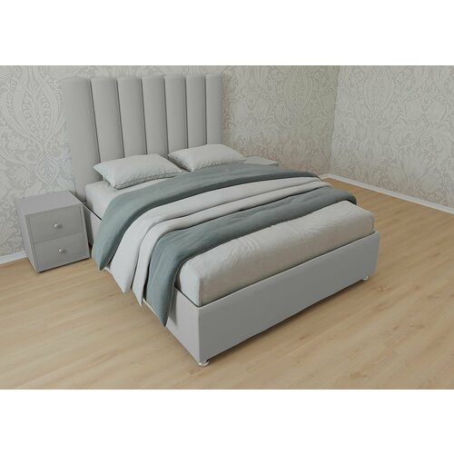 Двуспальная кровать Женева Нью 160x200 с подъемным механизмом и с коробом для белья велюр серый ножки 5 см