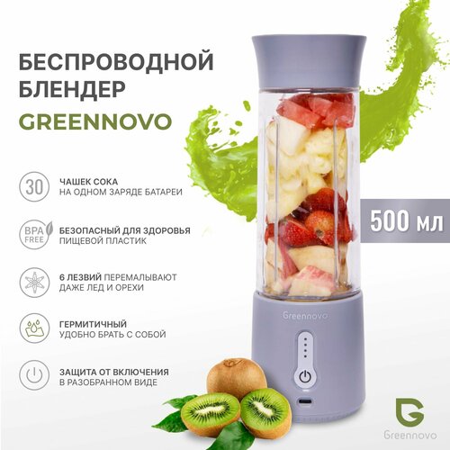 Портативный беспроводной блендер серый GREENNOVO измельчитель для смузи, коктейлей, спортивного питания, детского питания, льда, орехов