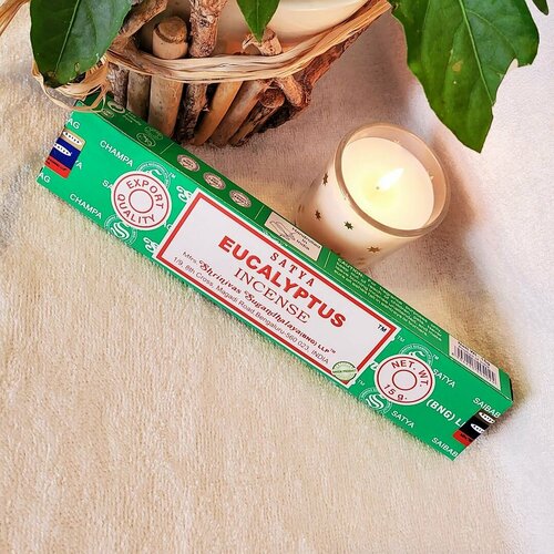 Индийские благовония Сатья Эвкалипт (Satya Eucalyptus) натуральные ароматические палочки для дома, йоги, медитации, релакса, очистки воздуха и ароматерапии 15 гр