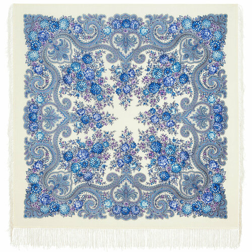 Платок Павловопосадская платочная мануфактура,125х125 см, белый, синий