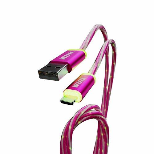 Кабель-переходник светящийся USB-8pin розовый 1 метр