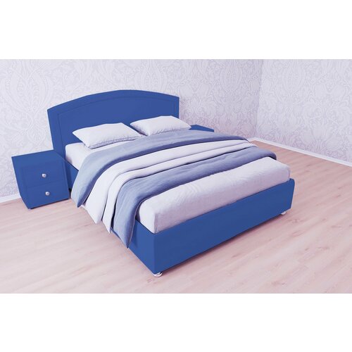 Двуспальная кровать Майями 200x200 с подъемным механизмом и с коробом для белья велюр синий ножки 5 см