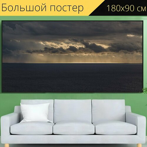 Большой постер "Море, заход солнца, небеса" 180 x 90 см. для интерьера