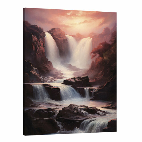 Интерьерная картина 50х70 "Водопад в рассвете"