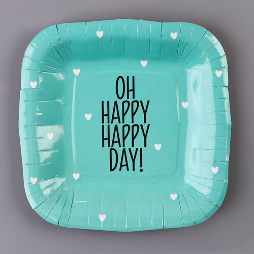 Тарелка одноразовая бумажная квадратная "Happy day", мятная, 16,5х16,5 см (комплект из 100 шт)