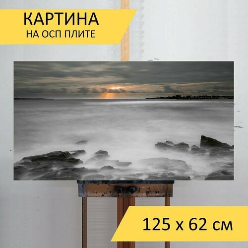 Картина на ОСП 125х62 см. "Буря, море, рок" горизонтальная, для интерьера, с креплениями