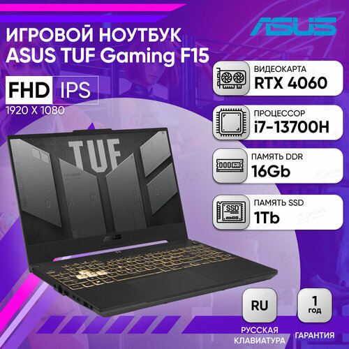 Ноутбук ASUS TUF Gaming F15 FX507VV4-LP061 15.6" FHD IPS 250N 144Hz/i7-13700H/16GB/1TB SSD/RTX 4060 8GB/DOS//Mecha Gray*