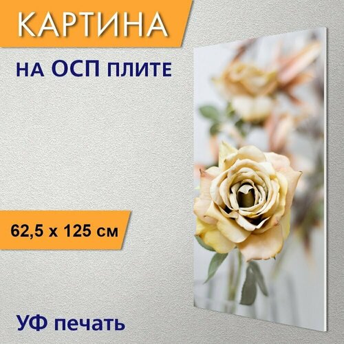 Вертикальная картина на ОСП "Цветок, роза, лепестки" 62x125 см. для интерьериа