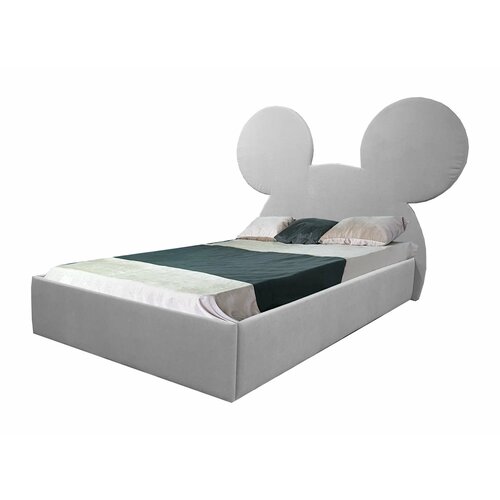 Двуспальная кровать Микки 140x200 с подъемным механизмом и с коробом для белья велюр серый ножки 5 см