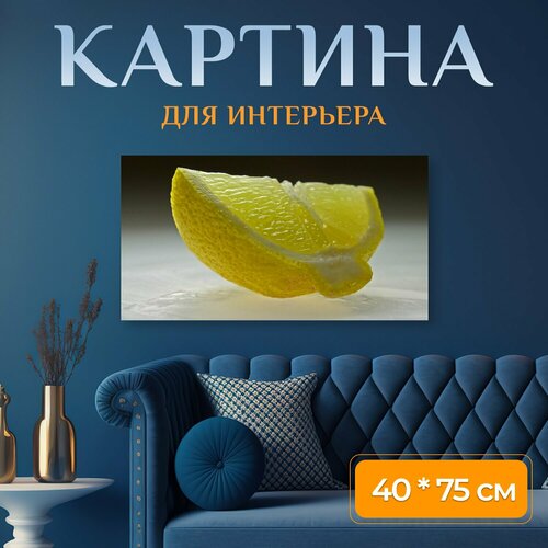 Картина на холсте "Долька лимона, лимон, сердитый" на подрамнике 75х40 см. для интерьера