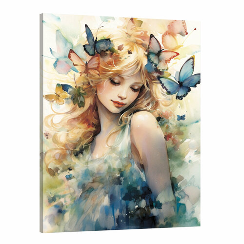 Интерьерная картина 50х70 "Фея с бабочками в волосах"