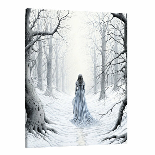 Интерьерная картина 50х70 "Снегурочка в зимнем лесу"