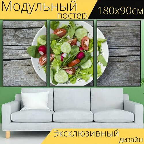 Модульный постер "Салат, овощи, здоровый" 180 x 90 см. для интерьера