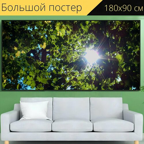 Большой постер "Листья, летом, солнце" 180 x 90 см. для интерьера