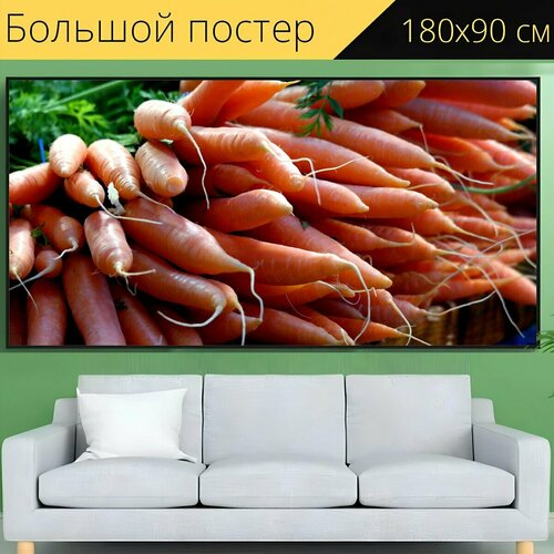 Большой постер "Морковь, еда, овощи" 180 x 90 см. для интерьера