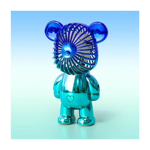 Портативный вентилятор настольный Мишка BearBrick с 3 скоростями сине-бирюзовый