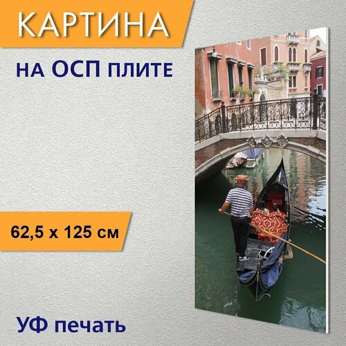 Вертикальная картина на ОСП "Венеция, гондолы, канал" 62x125 см. для интерьериа