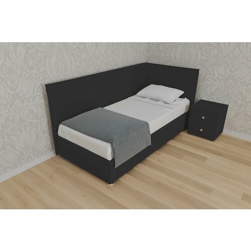 Односпальная кровать Сеул 90x200 основание металлическое с ламелями велюр черный без ножек угол левый