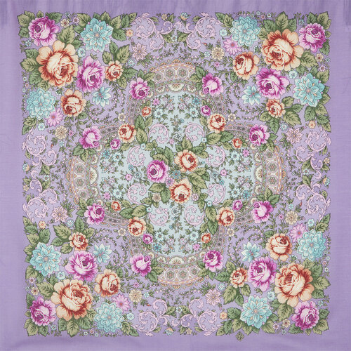 Платок Павловопосадская платочная мануфактура,89х89 см, фиолетовый, розовый