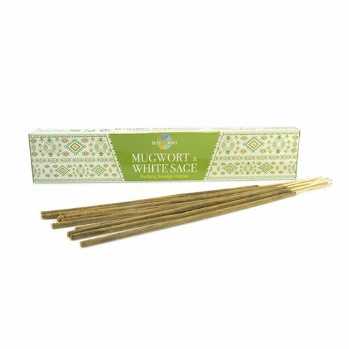 MUGWORT & WHITE SAGE Purifying Smudge Incense, Sacred Elements (полынь И белый шалфей очищающие масала благовония, Секретные Элементы), 15 г.