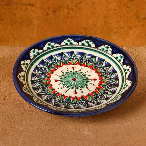 Тарелка Риштанская Керамика "Цветы", синяя, плоская, 15 см, микс (комплект из 5 шт)