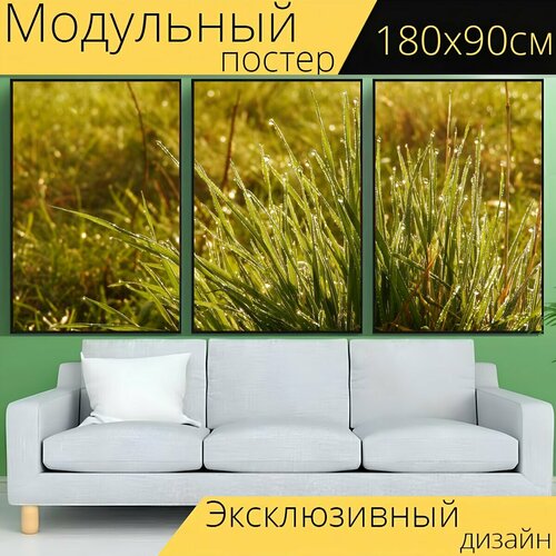 Модульный постер "Трава, соломинка, мороз" 180 x 90 см. для интерьера