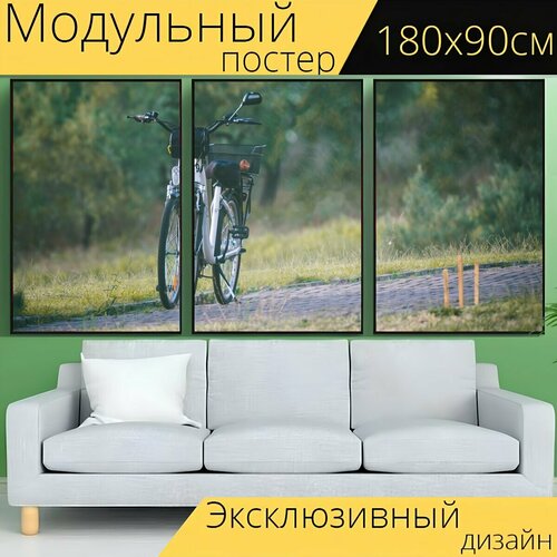 Модульный постер "Велосипед, спорт, кататься на велосипеде" 180 x 90 см. для интерьера