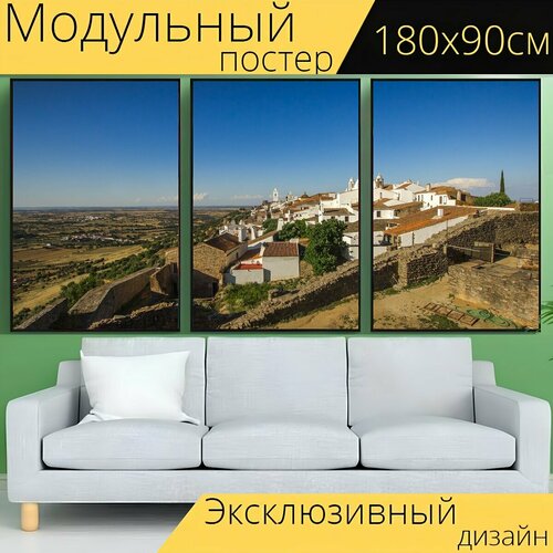 Модульный постер "Панорама, дома, деревня" 180 x 90 см. для интерьера