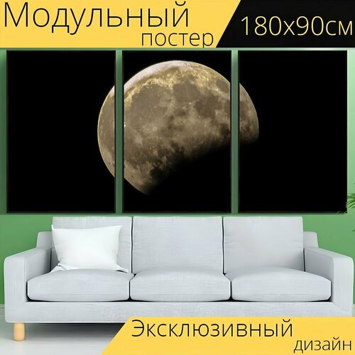 Модульный постер "Луна, затмение, астрономия" 180 x 90 см. для интерьера