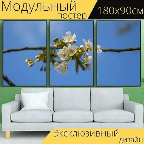 Модульный постер "Весна, цвести, закрывать" 180 x 90 см. для интерьера