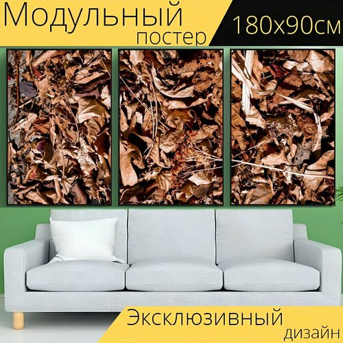 Модульный постер "Листья, осень, сухие листья" 180 x 90 см. для интерьера