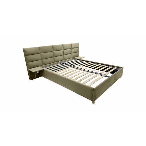 Двуспальная кровать Пекин 160x200 с подъемным механизмом и с коробом для белья велюр бежевый ножки 5 см