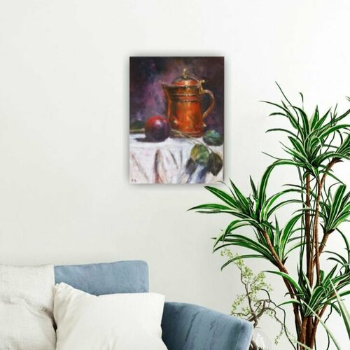 Картина маслом Натюрморт с чайником, холст на подрамнике, 30х40, художник Елена Немоляева