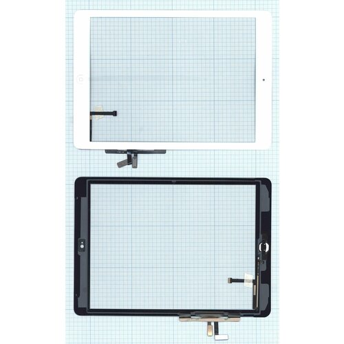 Сенсорное стекло (тачскрин) для iPad Air (A1474, A1475, A1476) белое с кнопкой OEM