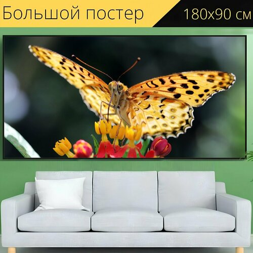 Большой постер "Бабочка, насекомые, природа" 180 x 90 см. для интерьера
