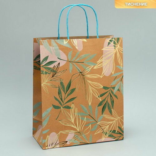 Пакет подарочный крафтовый, упаковка, "Eco mood", 32.4 x 26.7 x 12.7 см
