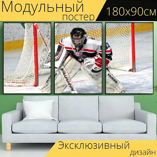Модульный постер "Хоккей, вратарь, булы" 180 x 90 см. для интерьера
