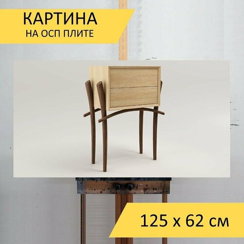 Картина на ОСП 125х62 см. "Древесина, деревянные, стул" горизонтальная, для интерьера, с креплениями