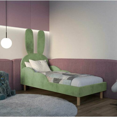 Детская кровать мягкая с ушками и бортиками 70x200 Банни цвет Зеленый